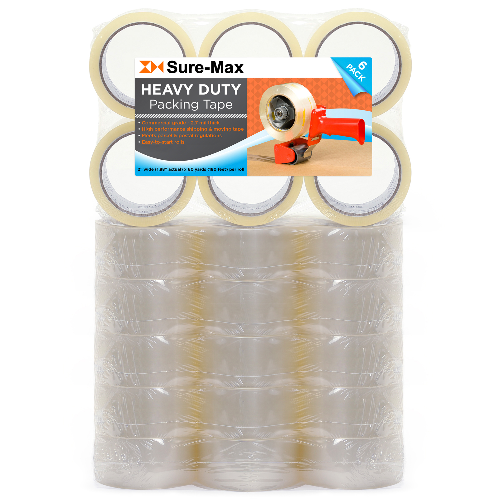 2" Heavy-Duty 2.7mil Clear Shipping Packing Moving Tape 60 yards/180 ...