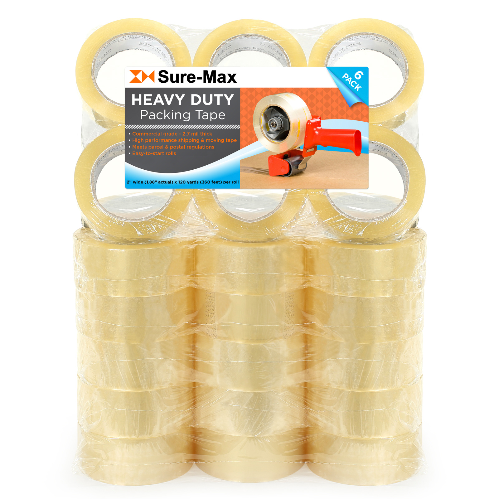 2" Heavy-Duty 2.7mil Clear Shipping Packing Moving Tape 120 yards/360 ...